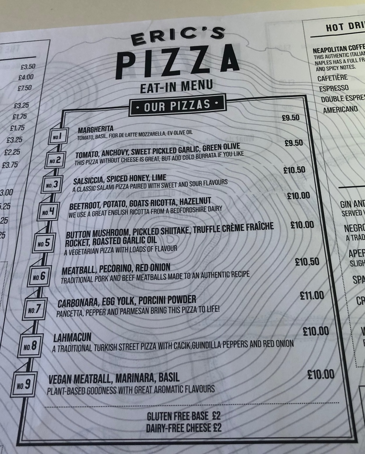 Pizza at Eric’s in Thornham