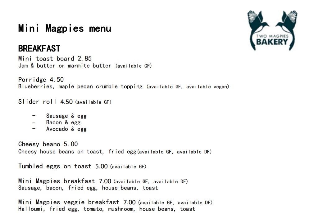 Breakfast at the Two Magpies Bakery in Norwich