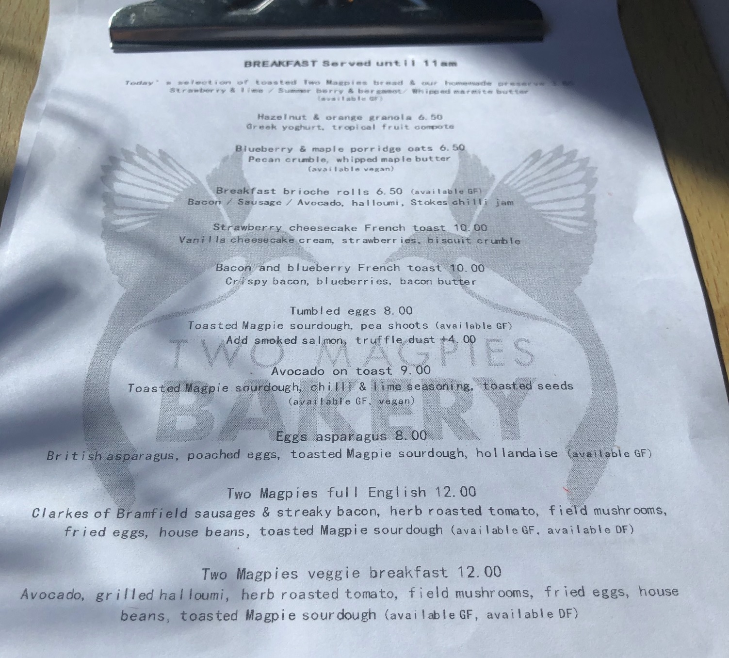 Breakfast at the Two Magpies Bakery in Norwich